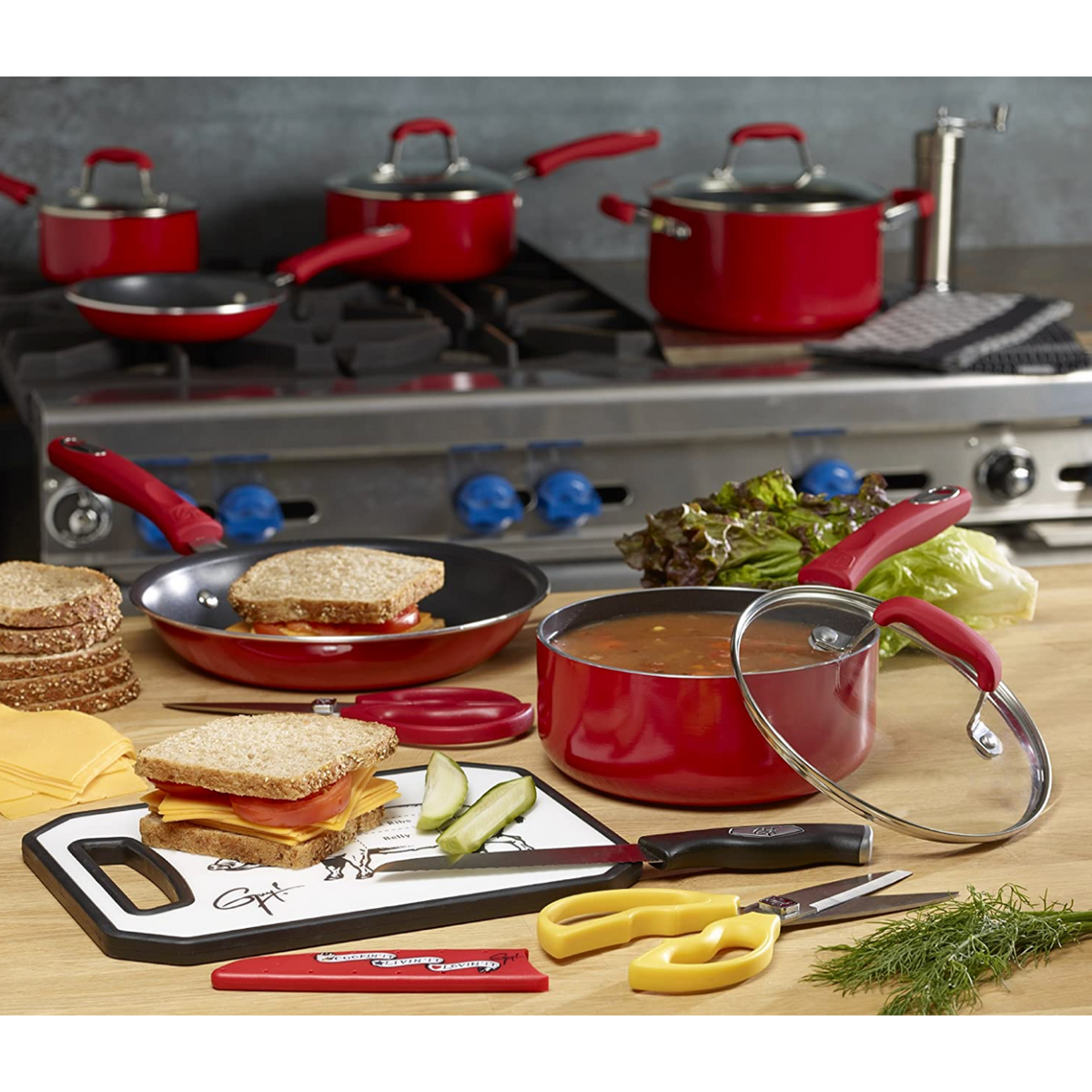 Guy Fieri 10 Piece Nonstick Aluminum Cookware Set, Large, Red – PIEX